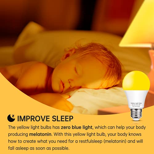 Flaspar Yellow Light Bulbs, 60W Equivalent Bug Light Bulb, E26 Base, A19 Yellow LED Bulb, No Blue Light, Decorative Lamps for Home, Hallway, Halloween, Christmas, Party, Holiday, 2 Pack
