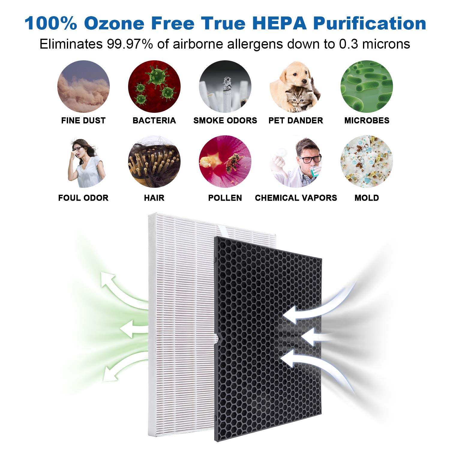 Flintar 116130 True HEPA Replacement Filter H, Compatible with Winix 5500-2 Air Purifier, Premium H13 Grade True HEPA and Washable Advanced Carbon Filter, Part # 116130, H Filter, 2-Pack