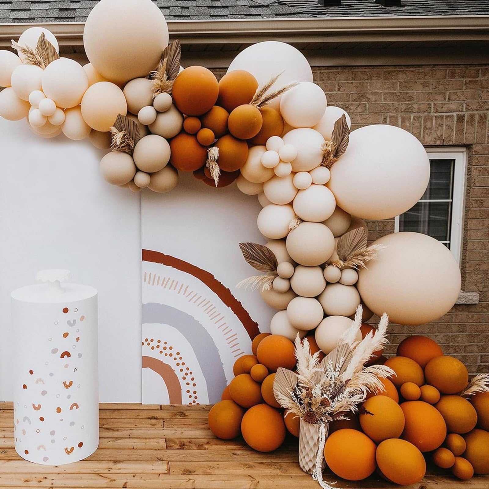 Burnt Orange Double-Stuffed Balloons 134Pcs Boho Balloon Garland Arch Kit, Terracotta Fall Balloons for Birthday Baby Shower Party Decoration
