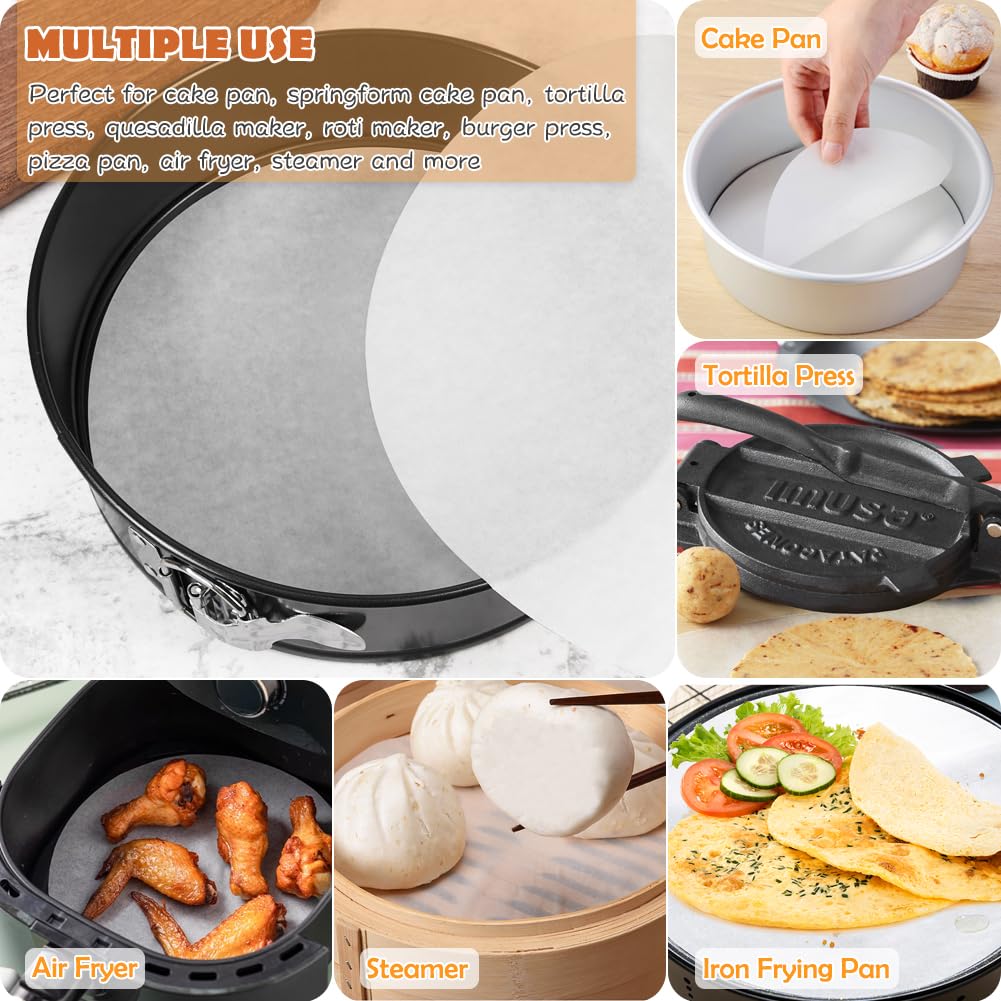 BYKITCHEN Parchment Paper Rounds, Set of 220, Non Stick 8 Inch Parchment Paper Sheet for Baking, Pre-cut Round Parchment Liners for Cake Pan, Tortilla Press, Quesadilla Maker, Springform Pan and More