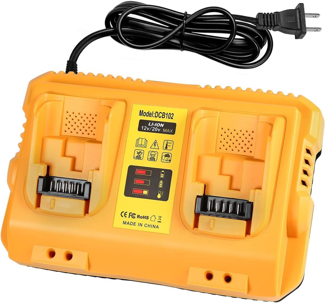 DCB102 20V Max Battery Charger Replacement for Dewalt Battery Charger with 2 Port Dewalt Charger Compatible with Dewalt 20V Batteries(Black)