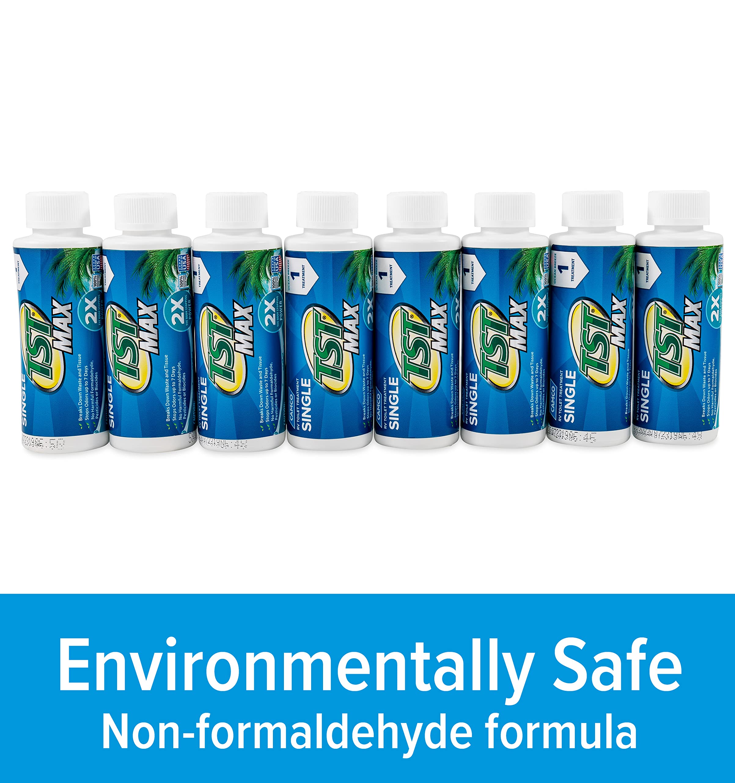 Camco TST MAX Ocean Scent Singles - Eliminates Odors and Aids in Breaking Down Holding Tank Waste - Includes (8) 4oz. Bottles (41610)