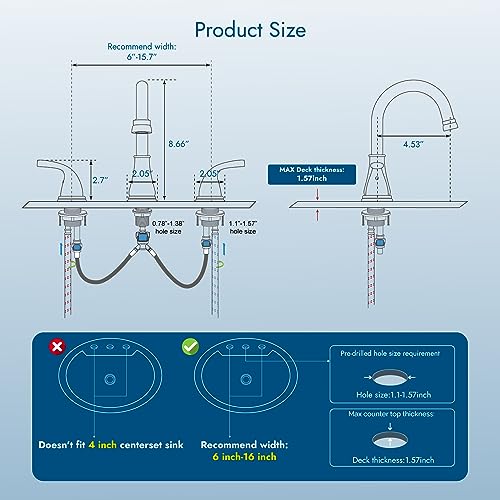 Cinwiny Widespread Bathroom Faucet for Sink 3 Hole 8 inch Deck Mounted Vanity Faucet 2 Handles Bathroom Sink Faucet with Pop up Drain,Polish Chrome,C-Handle