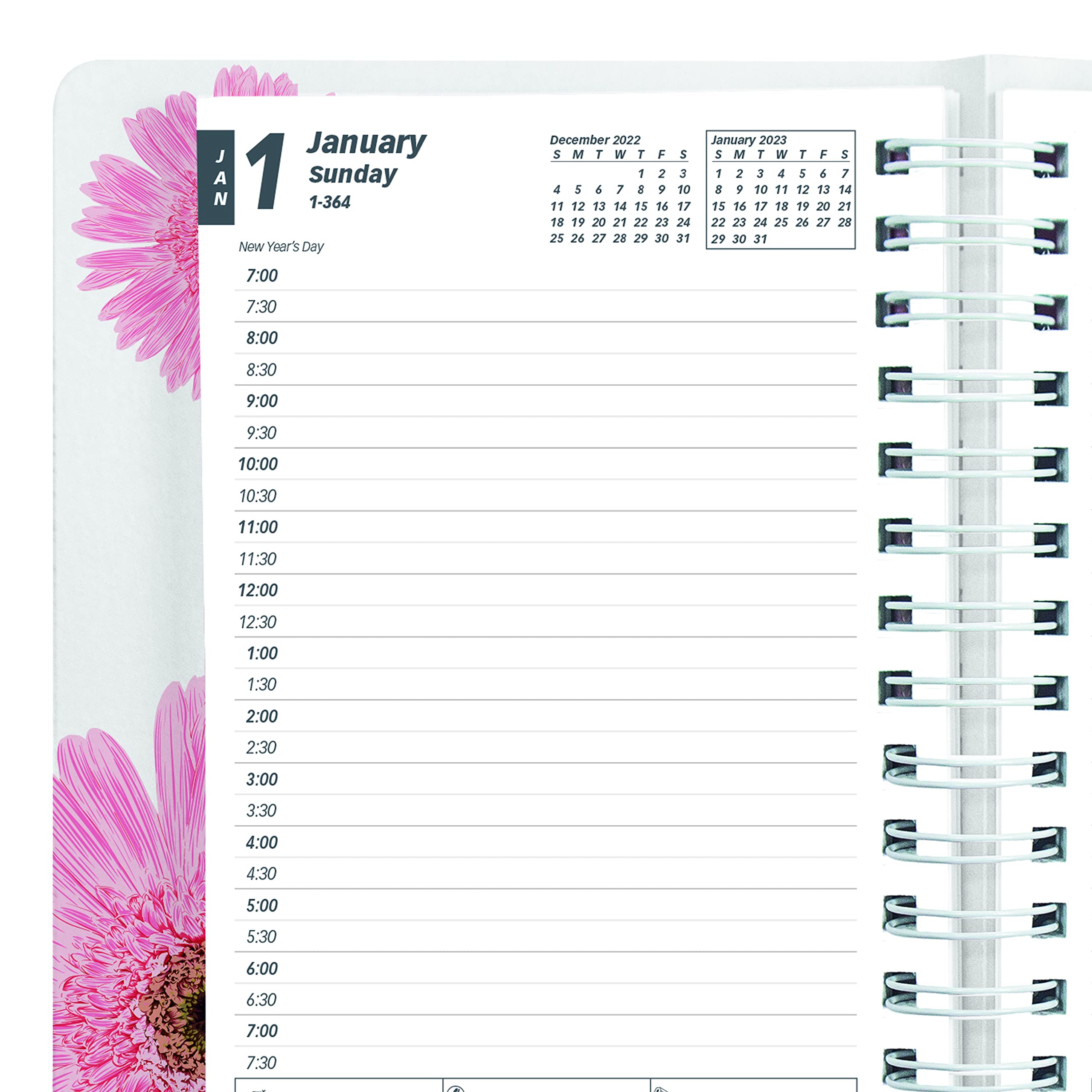 Brownline 2023 Pink Essential Daily/Monthly Planner, Appointment Book, 12 Months, January to December, Twin-Wire Binding, 8" x 5", Pink Daisy (CB634G.05-23)