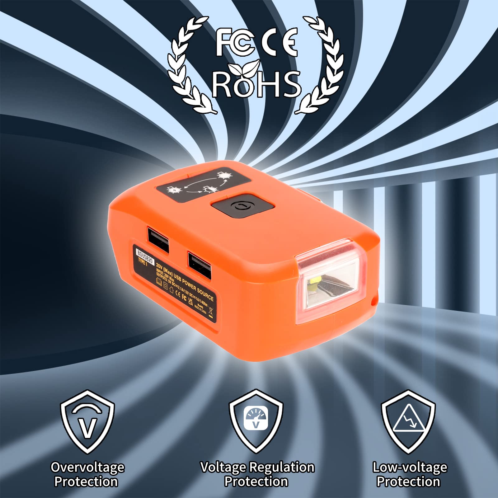 Battery Adapter for Black and Decker 20v Lithium Battery USB Phone Charger, Led Work Light with Dual USB Charger and 12v DC Port,Power Source Supply for 14.4-20v Max Lithium-Ion Battery