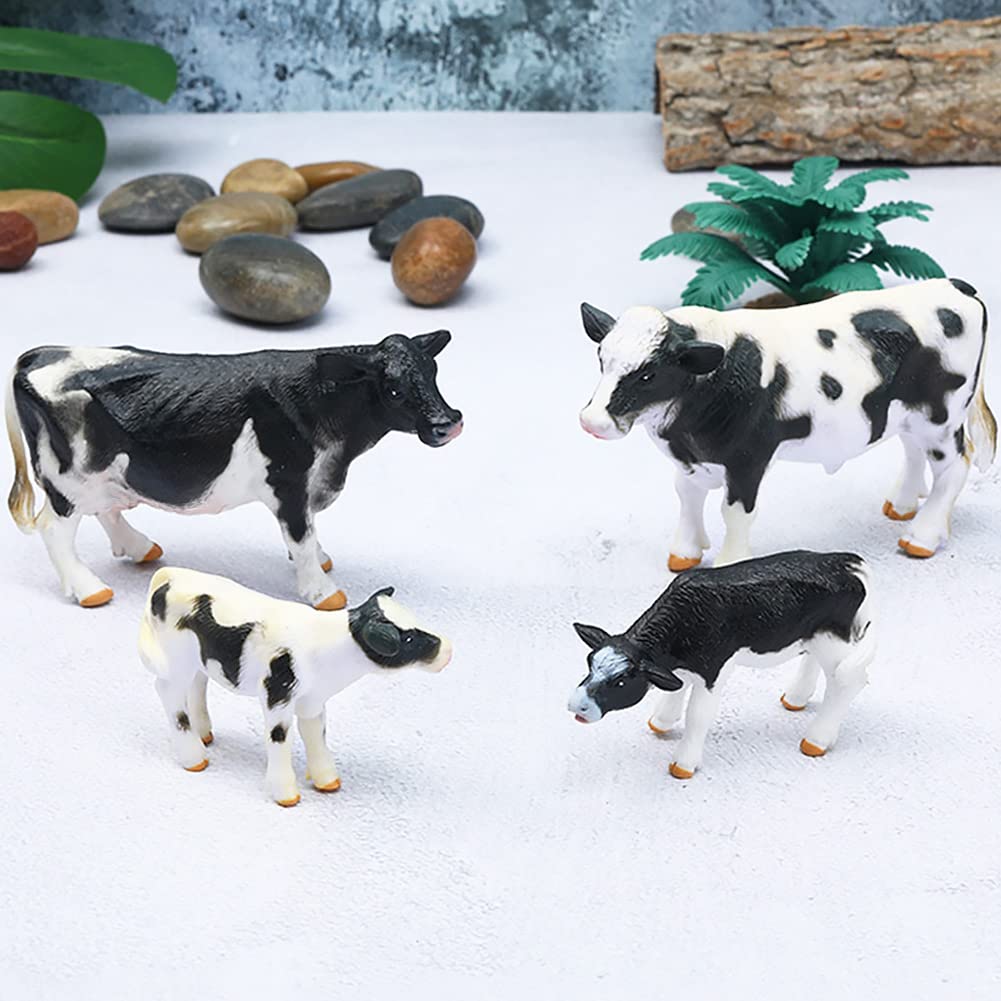 BLAPNK 4 Pcs Realistic Farm Cow Animals Model Figure Toy Set, Barn Farm Cow Family Figurines Collection Playset Preschool Science Educational Learn Cognitive Props