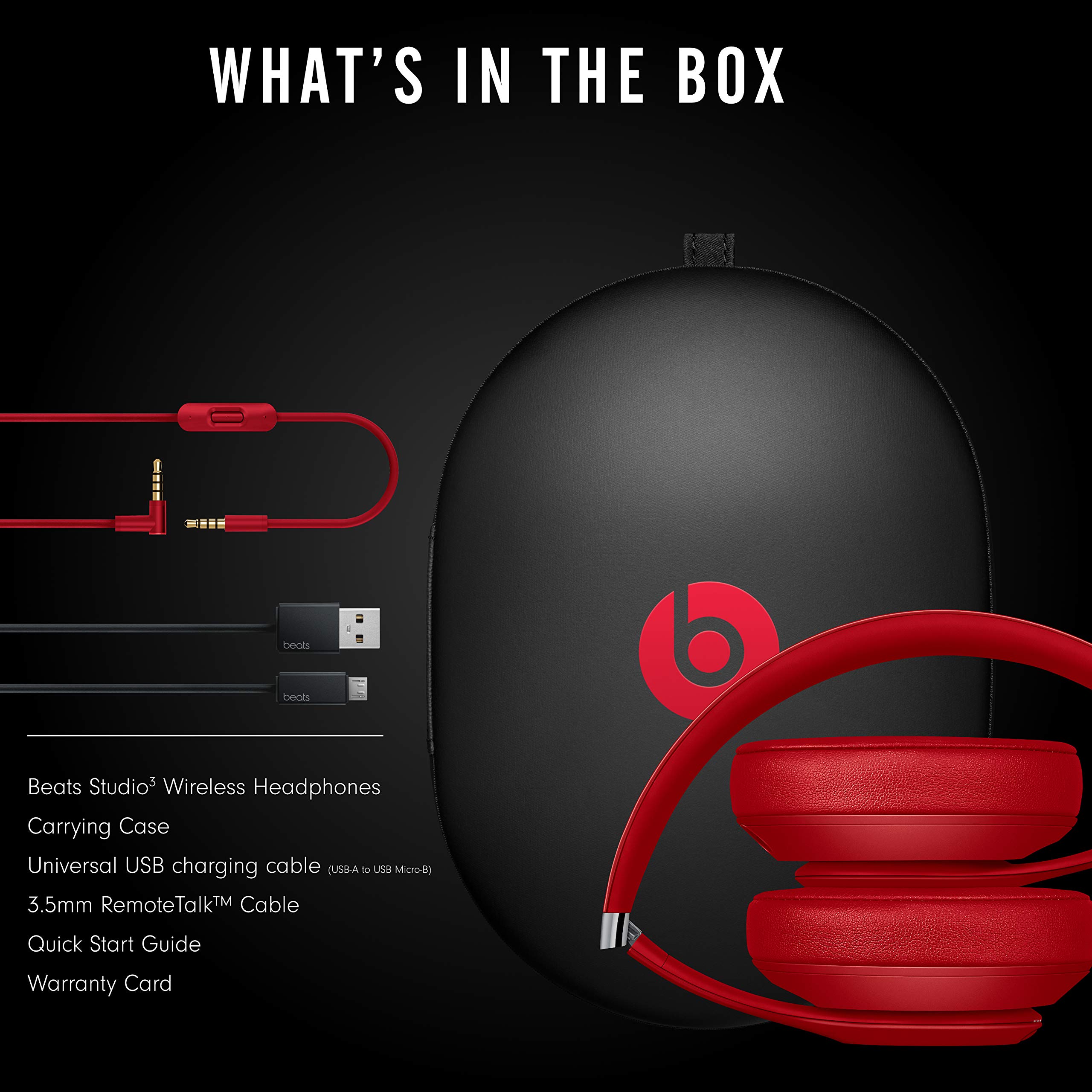 Beats Studio3 Wireless Noise Cancelling Over-Ear Headphones - Red with AppleCare+ (2 Years)