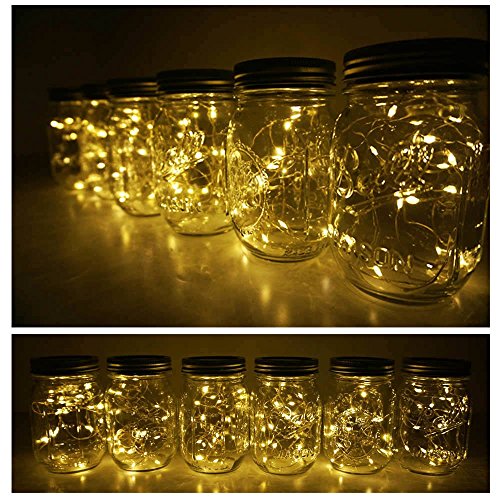 Decorman Solar Mason Jar Lid Lights, 6 Pack 20 LED Waterproof String Fairy Star Firefly Jar Lids Lights for Patio Garden Yard Lawn Party Wedding Christmas Decoration(Jars & Hangers Not Included)