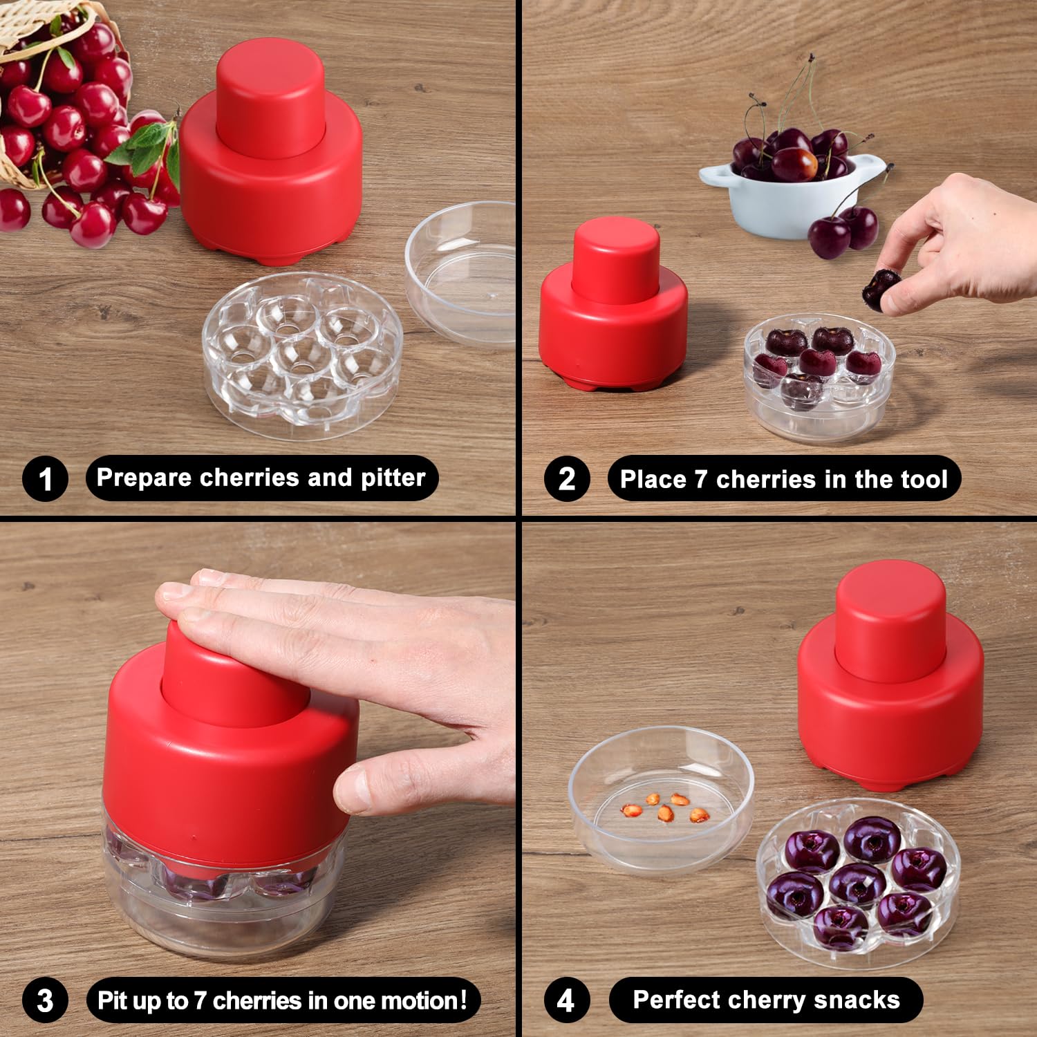 Cherry Pitter Portable Cherry Core Remover with 7 Individual Holes，Easy to Use，Multi-Function Cherries Stoner Seed Remover Tool for Making Cherry Jam