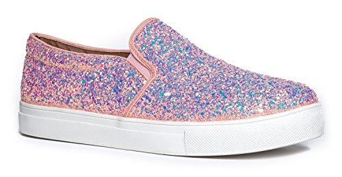 J. Adams Glimmer Sneakers for Women - Casual Glam Slip On Walking Shoes - Pink Glitter - 8