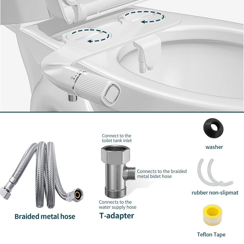 yghlh Bidet Non-Electric Toilet Attachment Dual Nozzle Bidet Adjustable Water Pressure