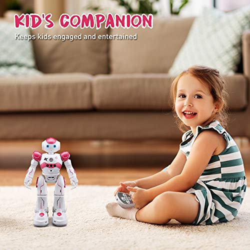FLYWIND RC Robot Toys for Kids, Programmable Smart Remote Control Robot Toy Intellectual Control Robot Rechargeable, Walking Dancing Robot Gesture Sensing Robot Birthday Gift for Boys Girls (Pink)