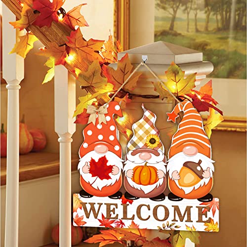Fall Welcome Door Sign Decor, Gnomes Fall Hanging Sign Thanksgiving Wooden Signs Decorative Wall Plaque, Rustic Front Door Yard Farmhouse Home Autumn Harvest Decorations
