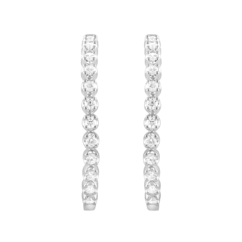 Beyond Brilliance 1.00 Carat Natural Diamond Hoop Earrings in Sterling Silver | Inside-out Round Cut | Hypoallergenic | Fine Jewelry for Women | Gift Box Included