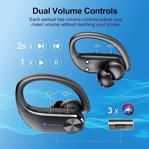 hadbleng Ear Buds Wireless Earbuds Bluetooth 5.3 Headphones 60Hrs Playtime Sports Earhooks Over Ear Earphones with LED Display, IPX7 Waterproof Built-in Mic Headset for Workout, Running, Gym