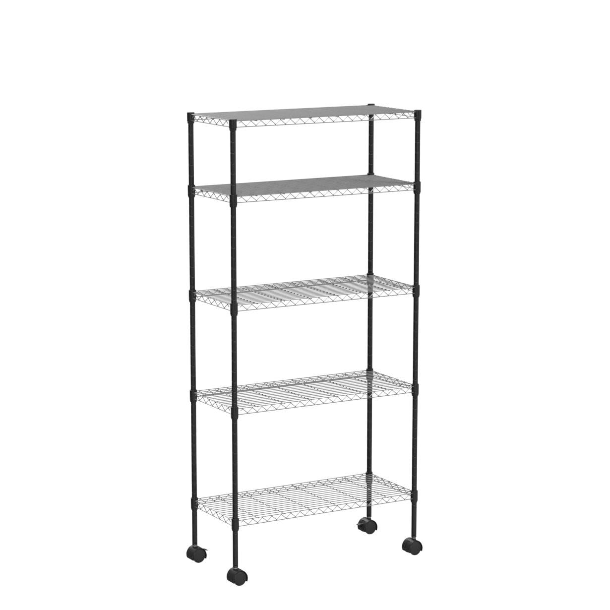 FDW 30" L×14" W×60" H Wire Shelving Unit Metal Shelf with 5 Tier Casters Adjustable Layer Rack Strong Steel for Restaurant Garage Pantry Kitchen Garage,Black