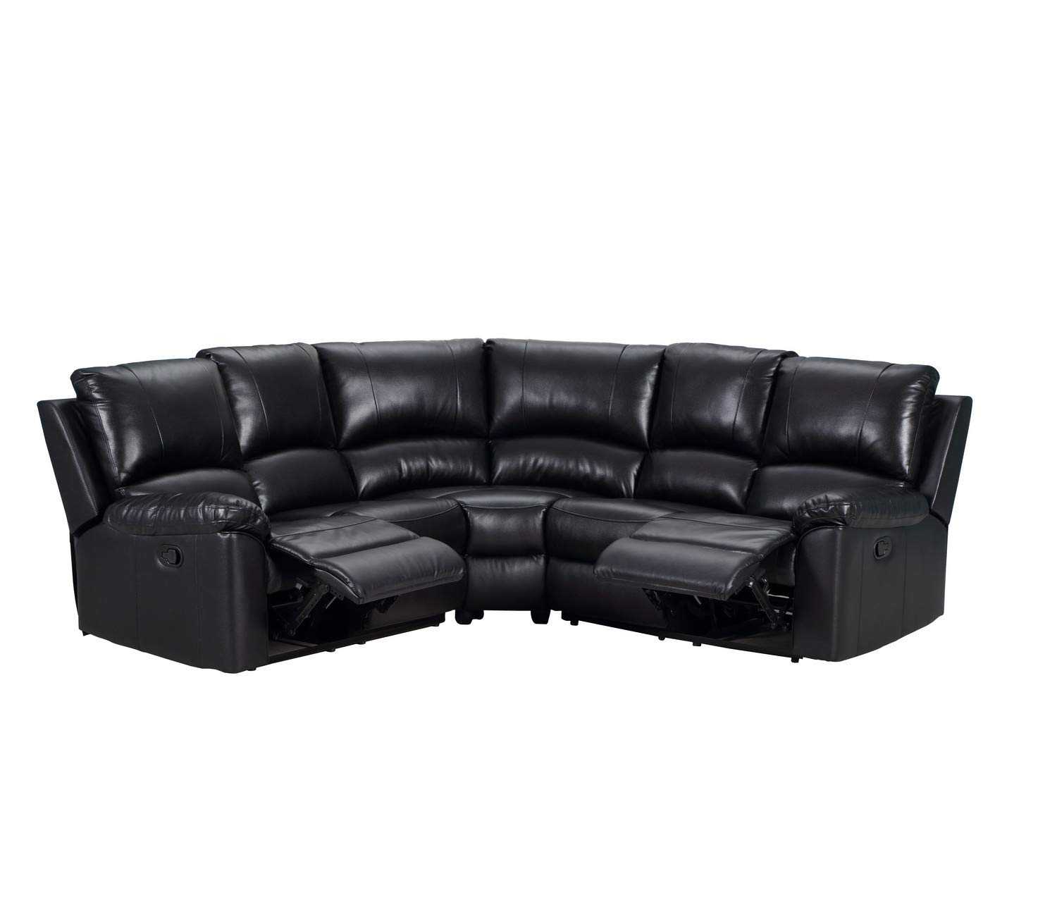 HomeRoots Black Faux Leather Power Reclining L Shaped Corner Sectional