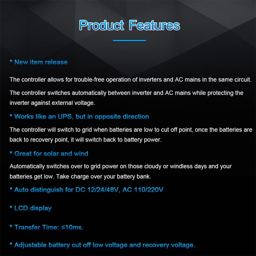 BUZHI Automatic Dual Power Transfer Switch, Automatic Dual Power Transfer Switch ATS Direct Current 12 V 24V 48V AC 110 V 220 V Auto Distinguish for Solar Wind System On/Off Grids