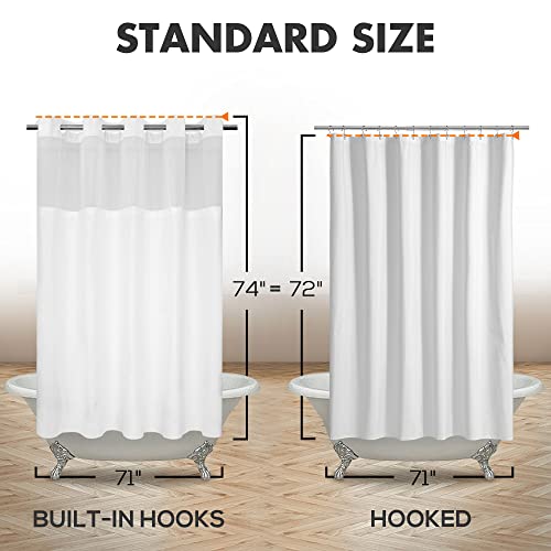 No Hook Slub Textured Shower Curtain with Snap-in PEVA Liner Set - 71" x 74"(72"), Hotel Style with See Through Top Window, Fabric Outer Curtain & Waterproof Inner Liner, White, 71x74