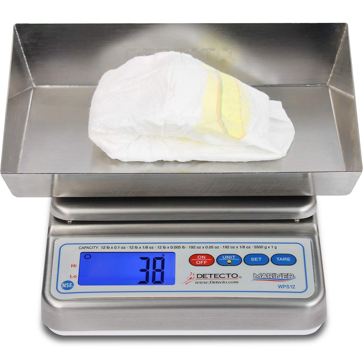 Detecto, Wet Diaper Scale, Mariner Waterproof IP67, 12-lb Capacity, 7.5" X 9.75"