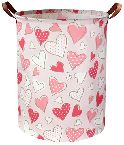 DDBASKET Kids Laundry Basket Baby Hamper Pink Toy Storage Bin Organizer with Handles for Girls,Nursery Hamper(Pink Loves)