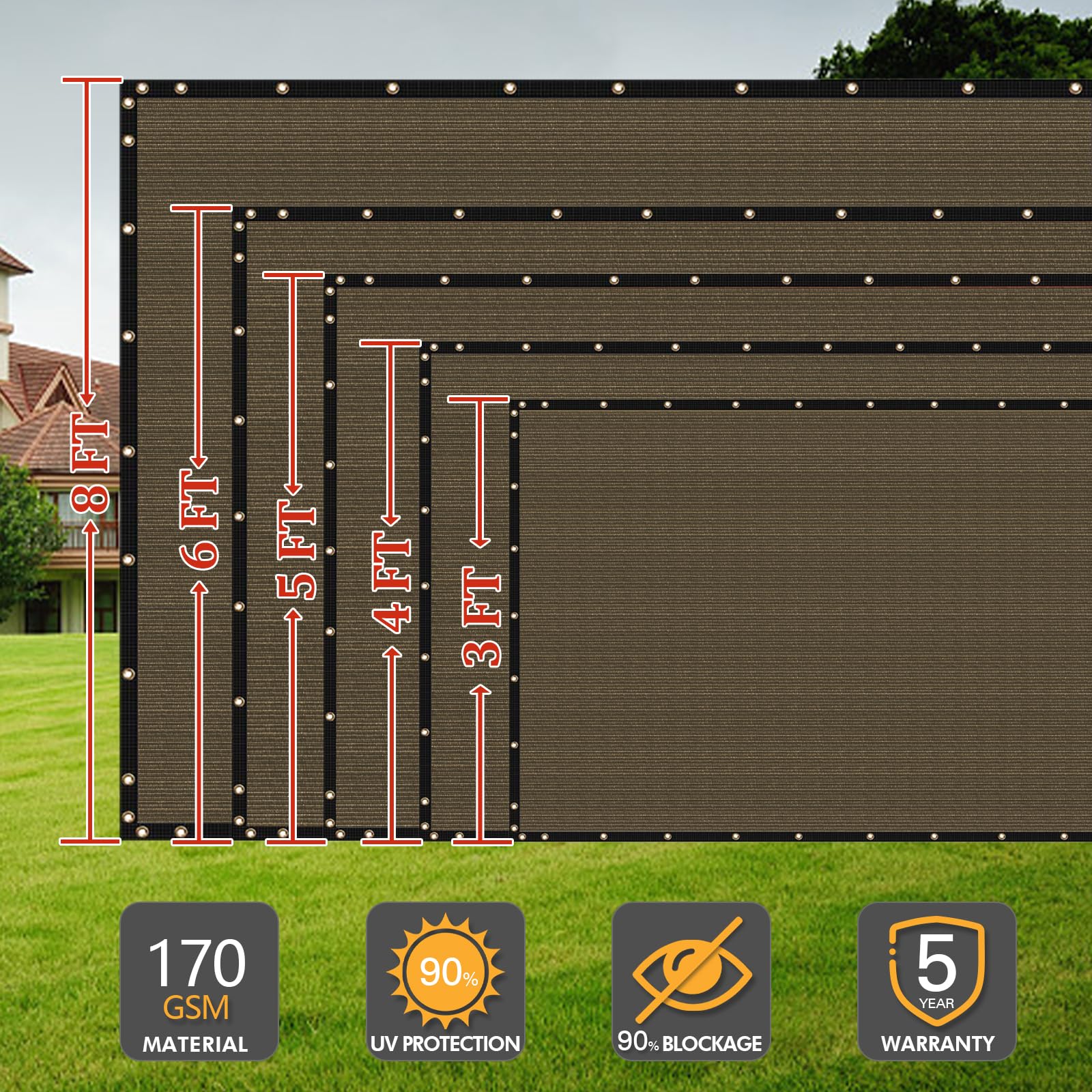Cisvio 4ft x25ft Privacy Screen Fence Heavy Duty 170 GSM Wind Screen & dustproof Protective Covering Mesh Fencing for with Brass Grommets Outdoor Patio Lawn Garden Balcony Brown