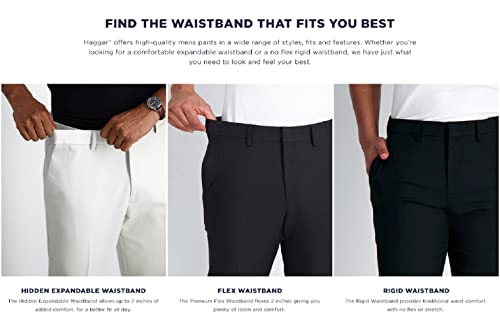 Haggar mens Cool 18 Stria Hidden Expandable Waistband Plain Front dress pants, Black, 38W x 30L US