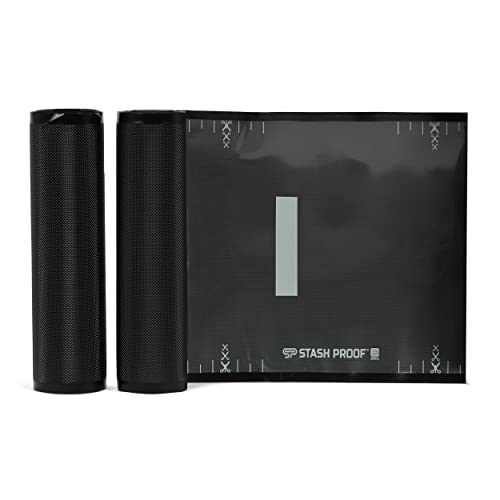 Stash Proof Vacuum Seal Rolls Large 11" x 25' (2-Pack) 5 Mil Thick Industrial Food Storage Sealer Bags (Black + Clear)