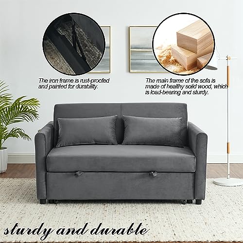 ERYE 3-in-1 Loveseat Futon Sofa Convertible Sleeper Couch Bed, Functional 2-Seater Love Seat W/Pull Out Sleep Sofá Bed & Reclining Backrest for Home Office Loft RV