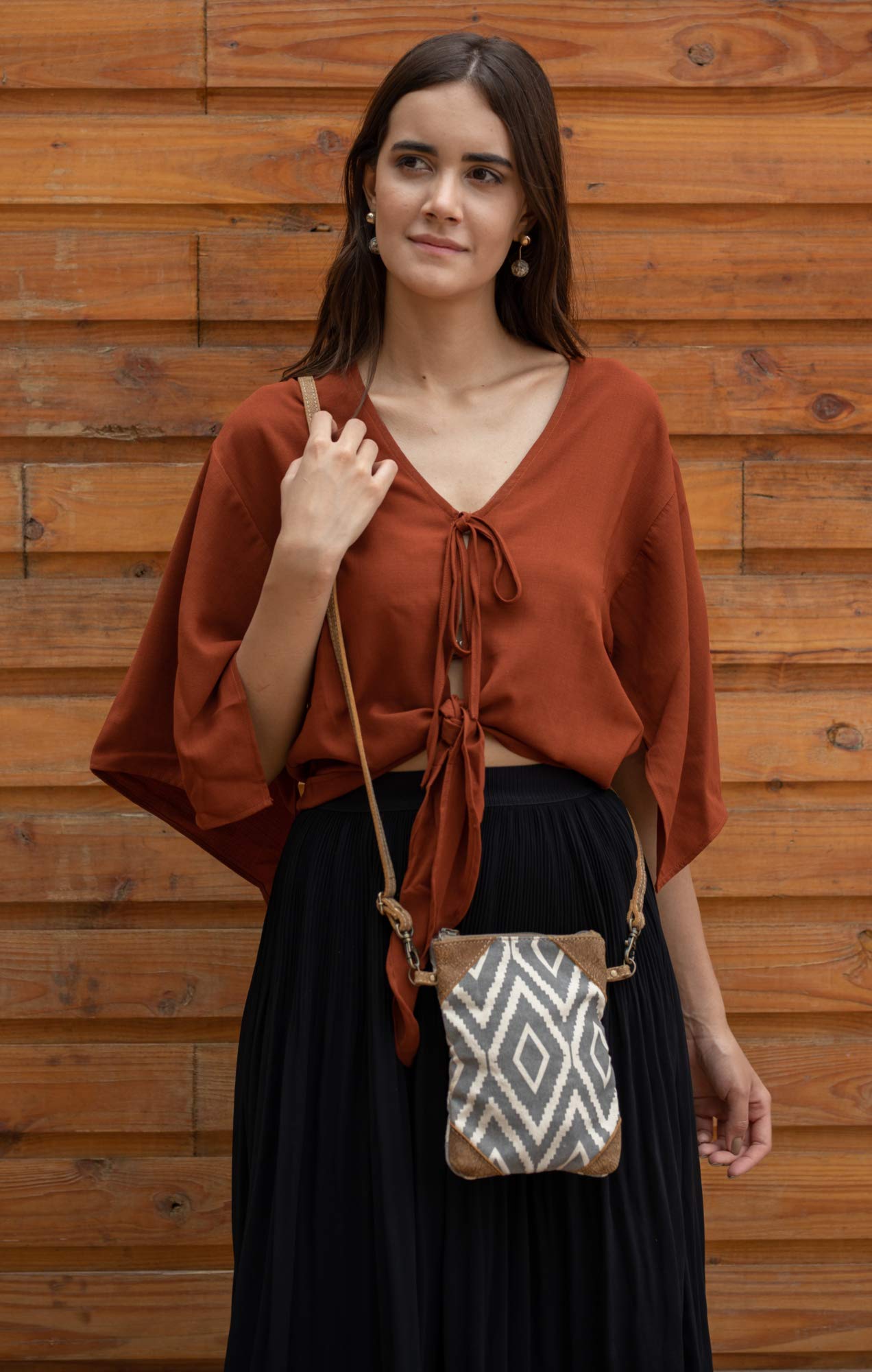 Myra Bag Gladden Upcycled Canvas Crossbody Bag S-1357, Brown, One Size