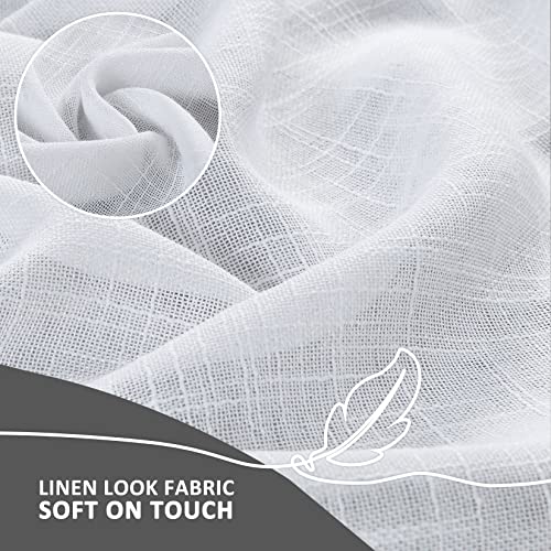 Home Queen White Sheer Burlap Linen Cafe Curtains, Semi Sheer Drapes for Kitchen Window Over Sink, 45 Inch Length 2 Pack