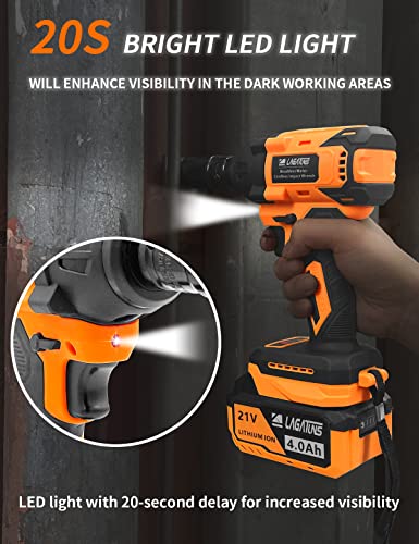 Cordless Impact Wrench,450NM(332ft·lbs) High Torque ,Brushless Motor,1/2 inch impact gun with a 4.0Ah Li-Ion Battery, Suitable for family cars…