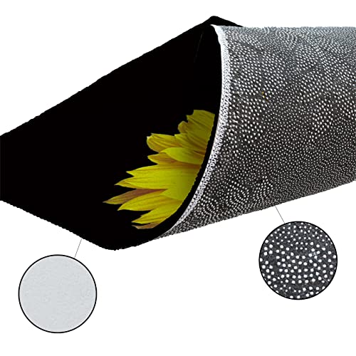 Large Rectangular Area Rugs 5' x 7' Living Room, Farm Sunflower Round Durable Non Slip Rug Carpet Floor Mat for Bedroom Bedside Outdoor Black Backdrop Yellow Floral