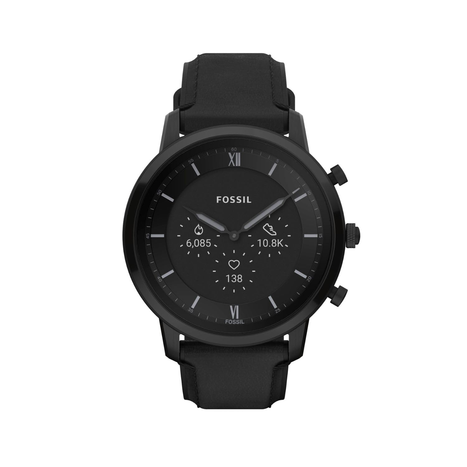 Fossil Men's Neutra Gen 6 Hybrid 44mm Stainless Steel and Leather Smart Watch, Color: Black (Model: FTW7074)