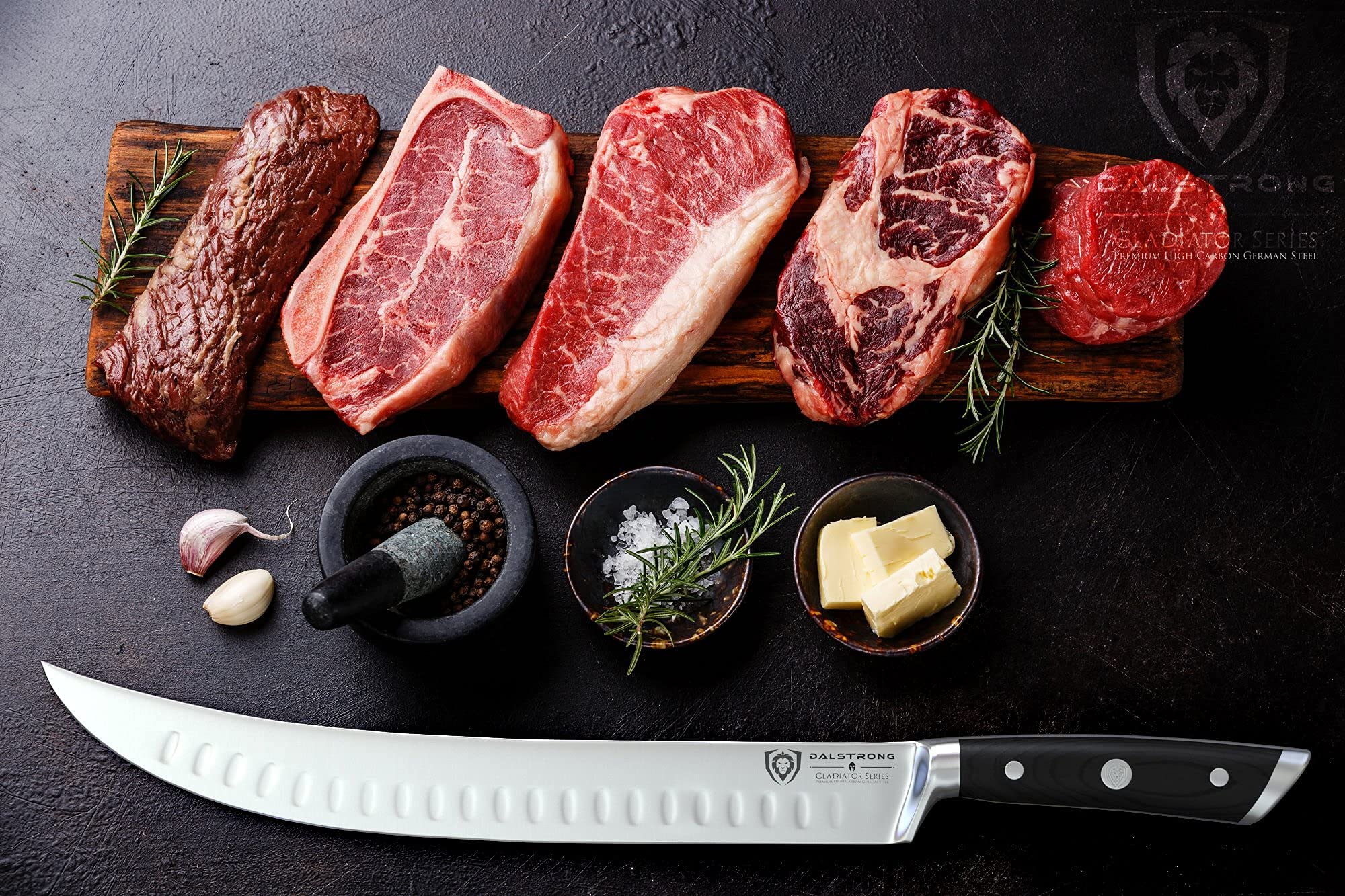 Dalstrong The Gladiator Series Elite Butcher Breaking Cimitar Knife 10" Slicer Bundled with Gladiator Series Elite Honing Steel 10" Rod