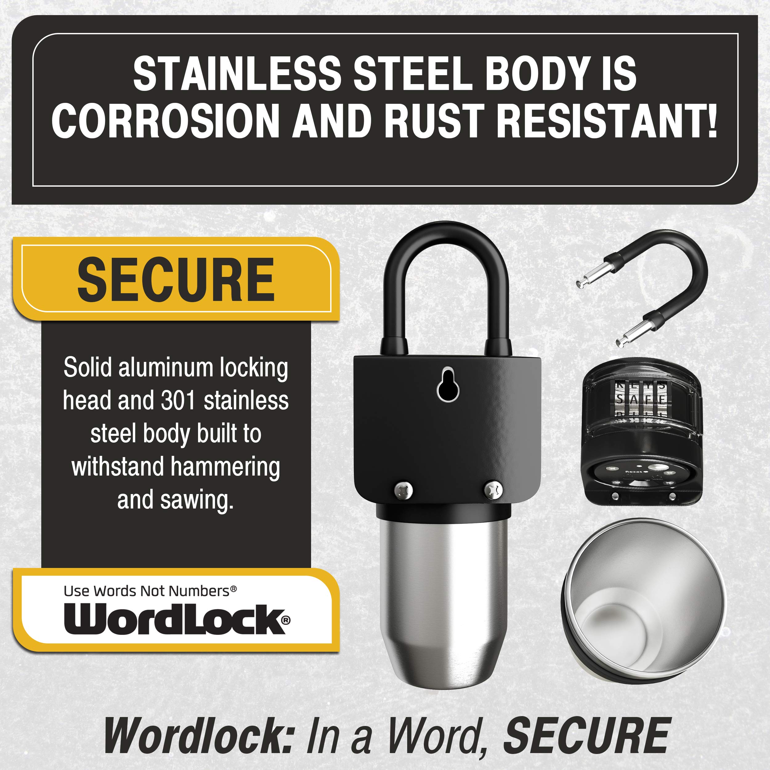 WordLock Key lock box β large capacity Secure Realtor Storage Lockbox with 4 Letter Word combination - Indoor / Outdoor Use for surfers, beach and sports