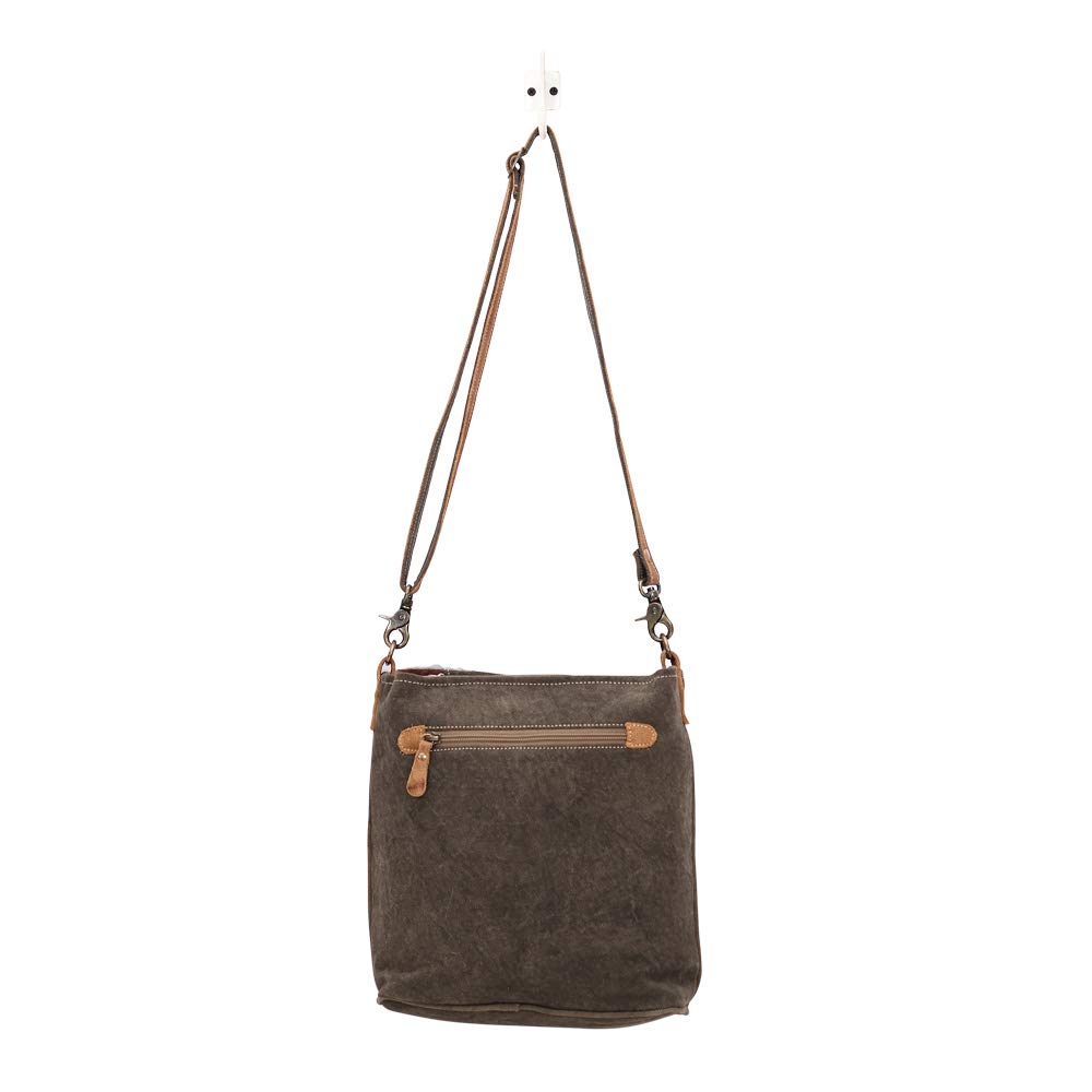 Myra Bag Vintage Stamp Upcycled Canvas & Cowhide Shoulder Bag S-1477
