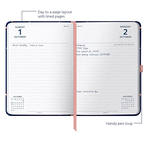 Busy B Mid Year Day a Page Diary August 2023 - August 2024 - Navy - A5 Daily Planner with Pen Holder, Elastic Closure and Year Planne