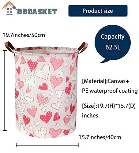 DDBASKET Kids Laundry Basket Baby Hamper Pink Toy Storage Bin Organizer with Handles for Girls,Nursery Hamper(Pink Loves)