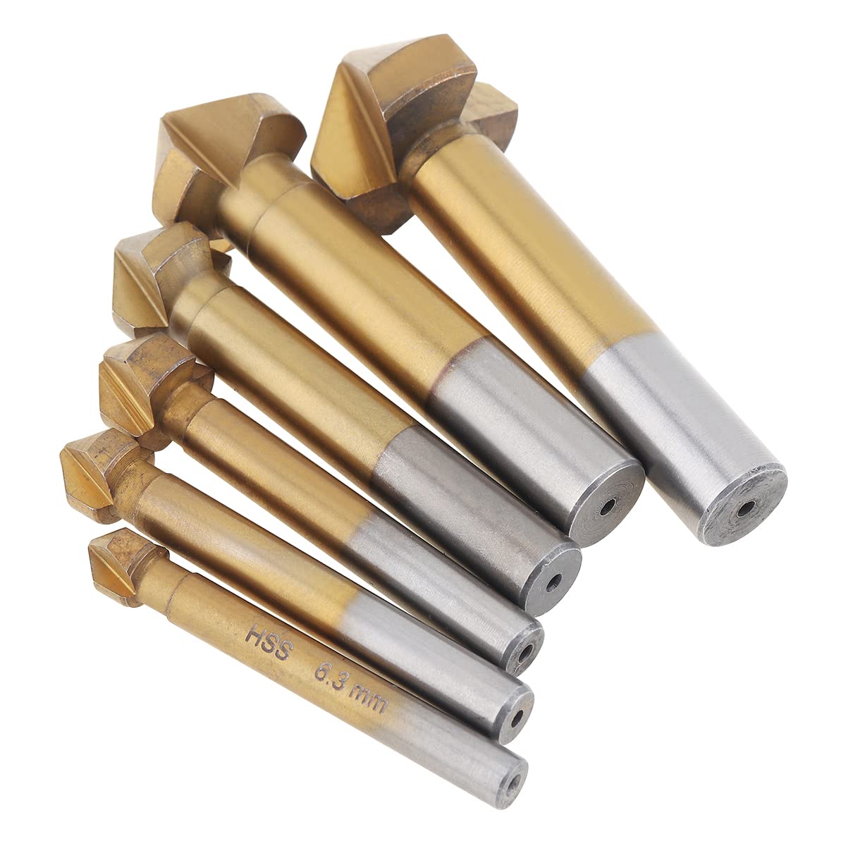 ChgImposs 6pcs Titanium Plated 3 Edge 90 Degrees Chamfer End Mill Cutter Chamfering Drill Bit with Straight Shank for Woodworking Drilling