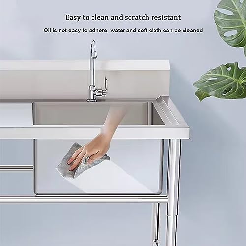 Large Single Bowl Outdoor Sink Freestanding Stainless Steel Sink, Stainless Steel Utility Sinks,1 Compartment Commercial Kitchen Sink,w/Workbench (39.4 * 19.7 * 31.5in,left platform)