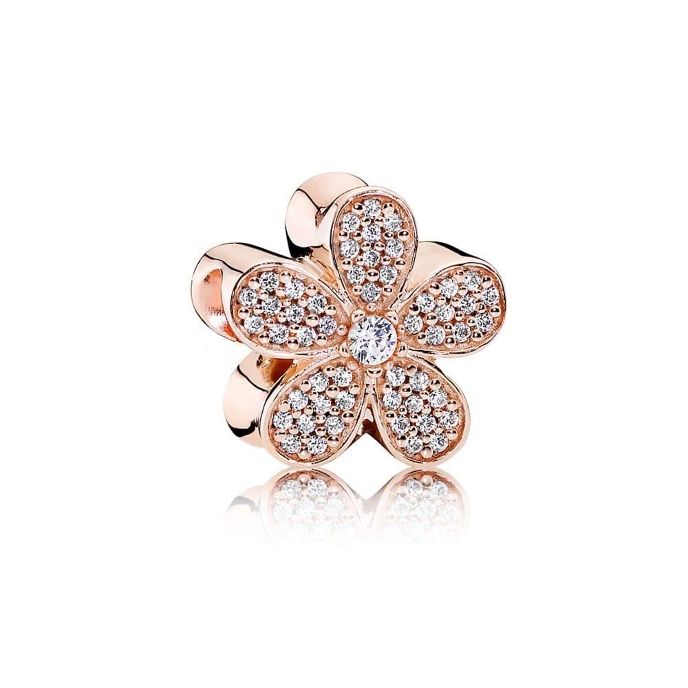 C & A Daisy Flower Pavé Charm Rose Gold-plated