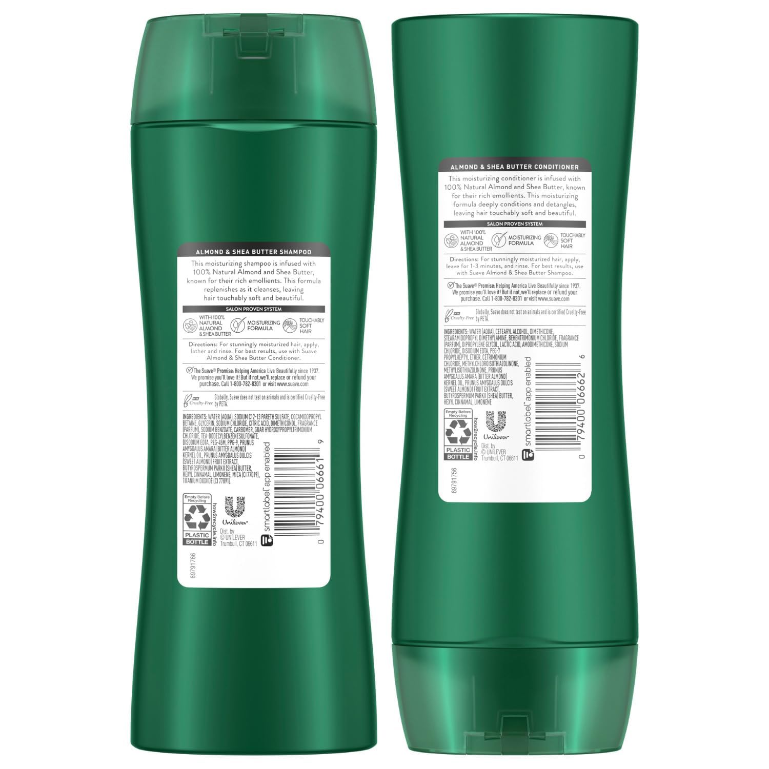 Suave Shampoo and Conditioner Set, Almond & Shea Butter - Moisturizing Shampoo & Conditioner, Dry Hair Treatment, Scented, 12.6 Oz Ea (2 Piece Set)