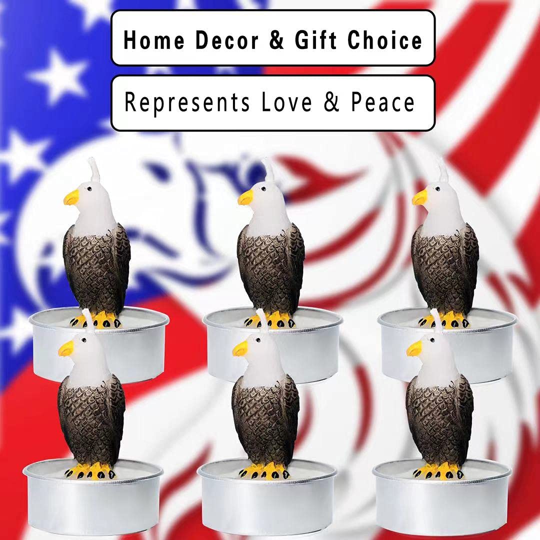 Eagle Tealight Candles, America Eagle Tea Light Candle for Birthday Gifts, Stands for Free, Powerful and Courageous, Ideal for Home Decor, Party,Brithday Gift, Cake Decoration, Wedding, 6 Pieces