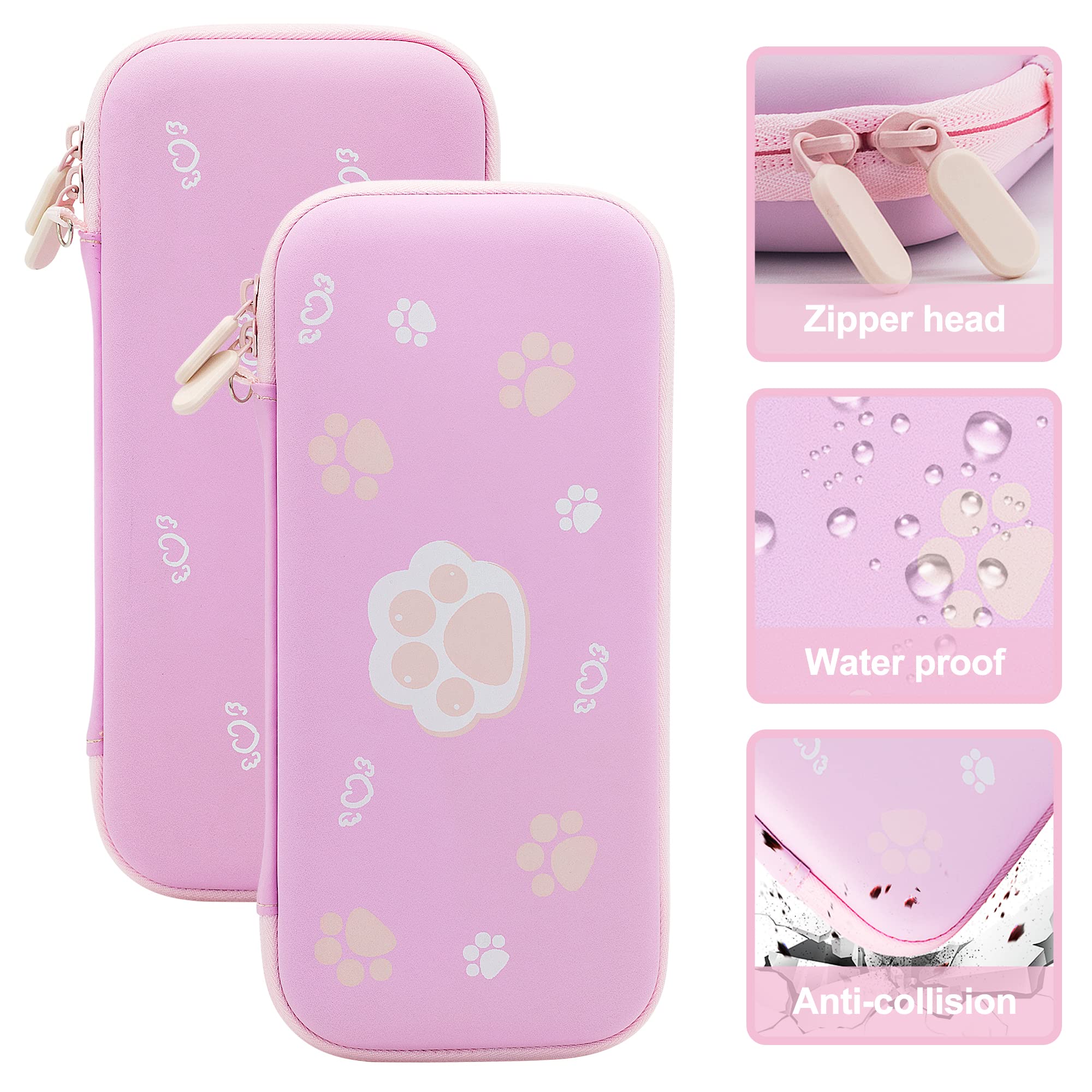 BRHE Cute Cat Paw Switch Carrying Case Pink 【9 IN 1】Portable Hard Shell Bundle Bag Kits with TPU Clear Protective Cover, Glass Screen Protector, Thumb Grip Caps for Nintendo Switch