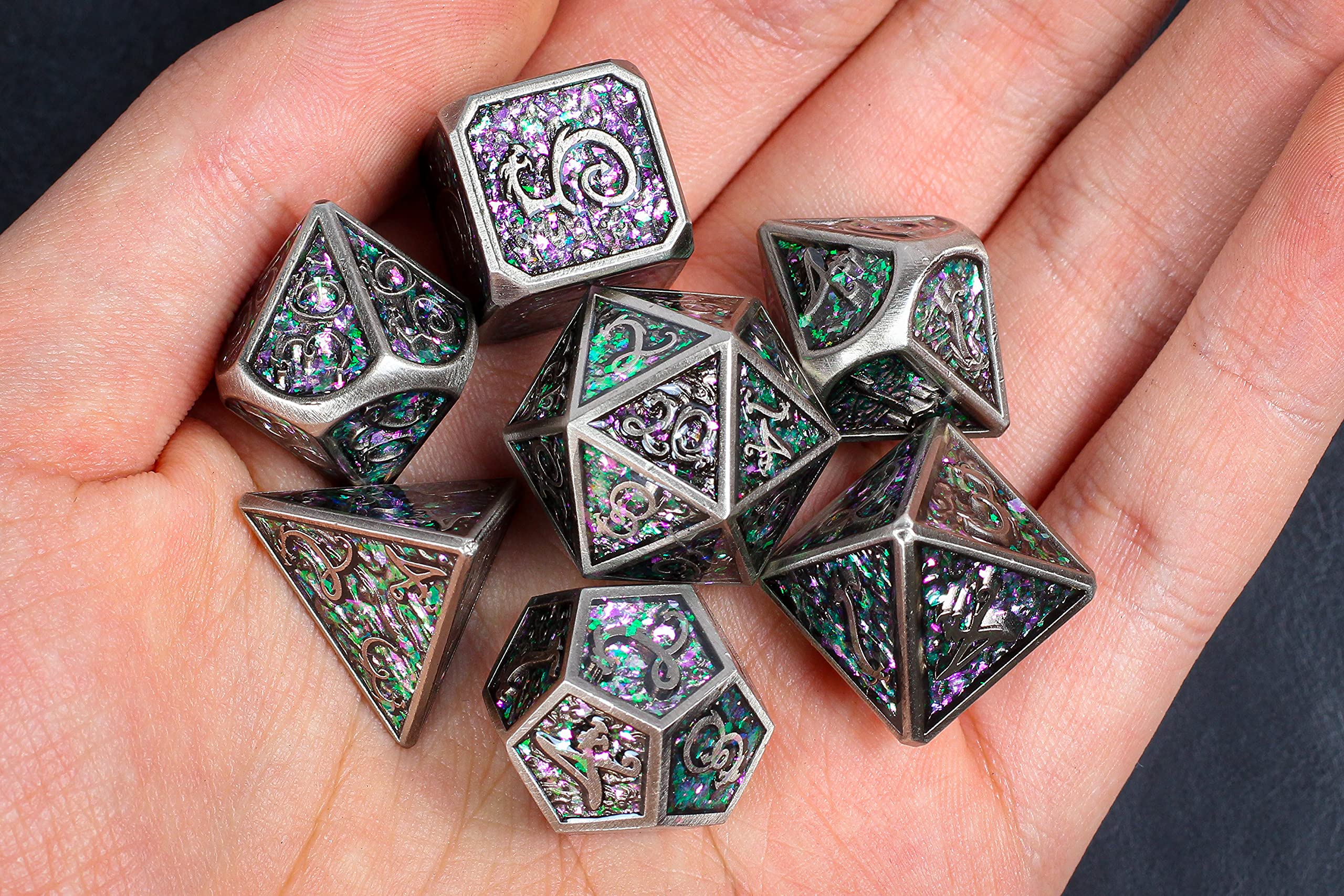 Mystical Forest of Elf DND Metal Dice Set for Dungeons and Dragons Gifts, D&D, D and D, Pathfinder, Accessories, D20, Polyhedral, Resin Dice, Metal, Dice Tray, Tower, Bag, Box