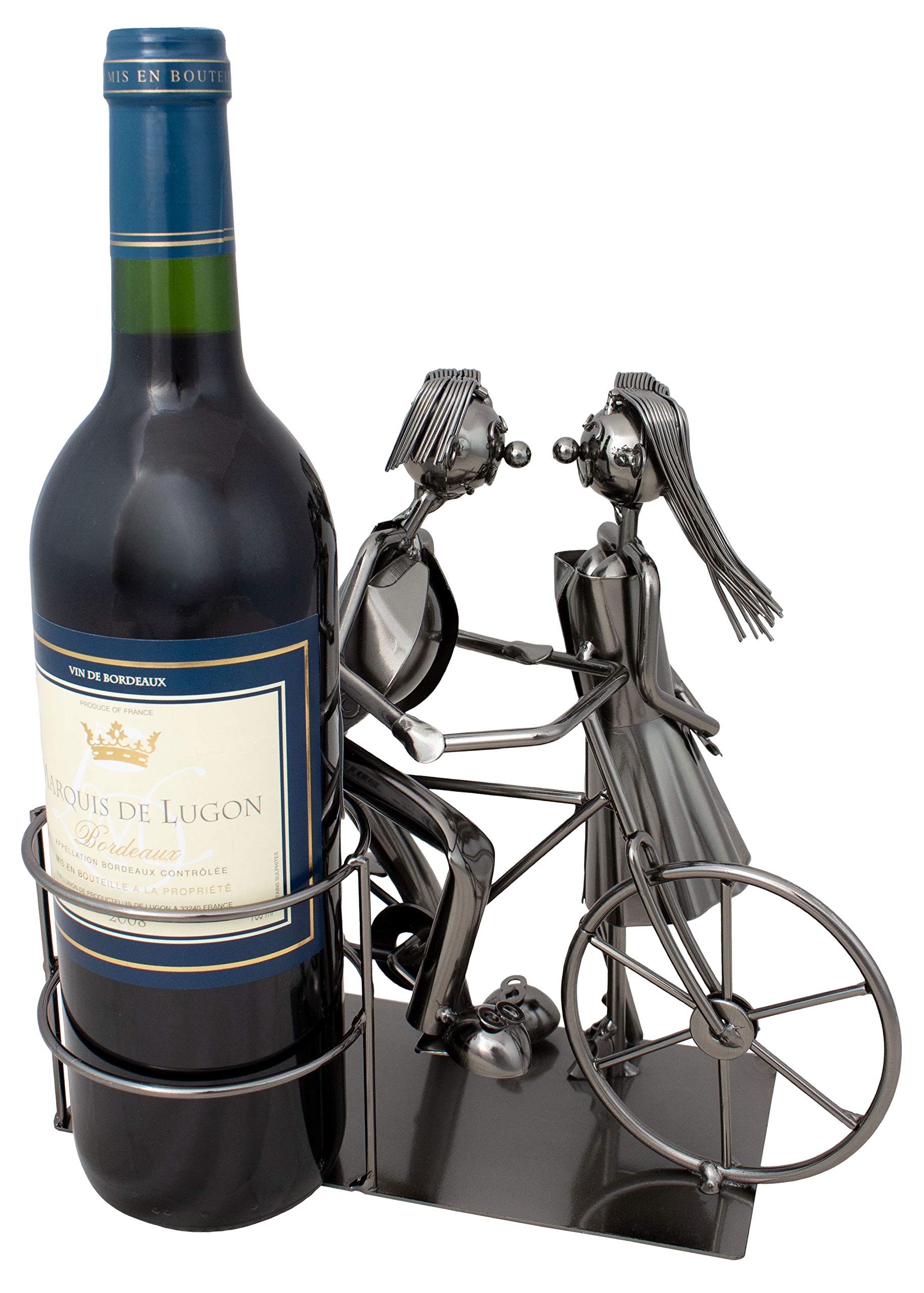 BRUBAKER Wine Bottle Holder 'Couple on Bike' - Table Top Metal Sculpture - with Greeting Card