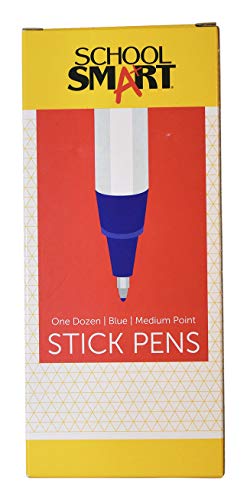 School Smart Medium Point Round Stick Pen - Pack of 12 - Blue