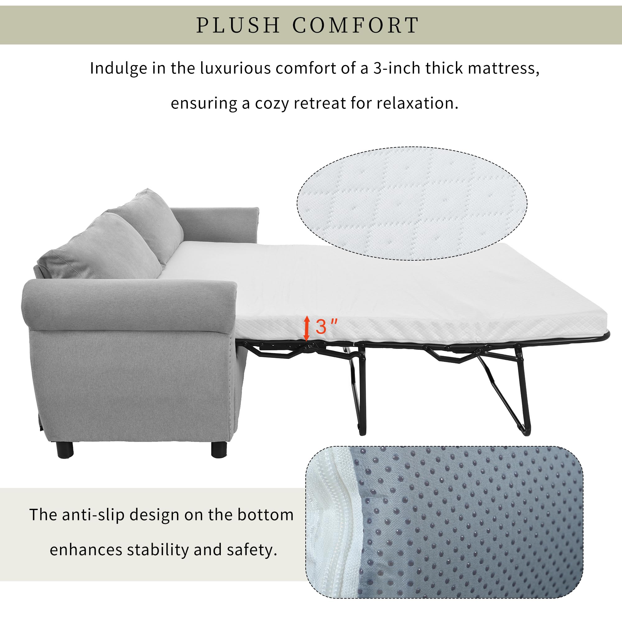 DAMAIFROM Sleeper Sofa Bed, 2 in 1 Pull Out Sofa Couch Bed Loveseat Sleeper with Mattress, 81" Large Convertible Futon Sofa Bed Pullout Couch Bed Sleeper for Living Room Apartment, Grey