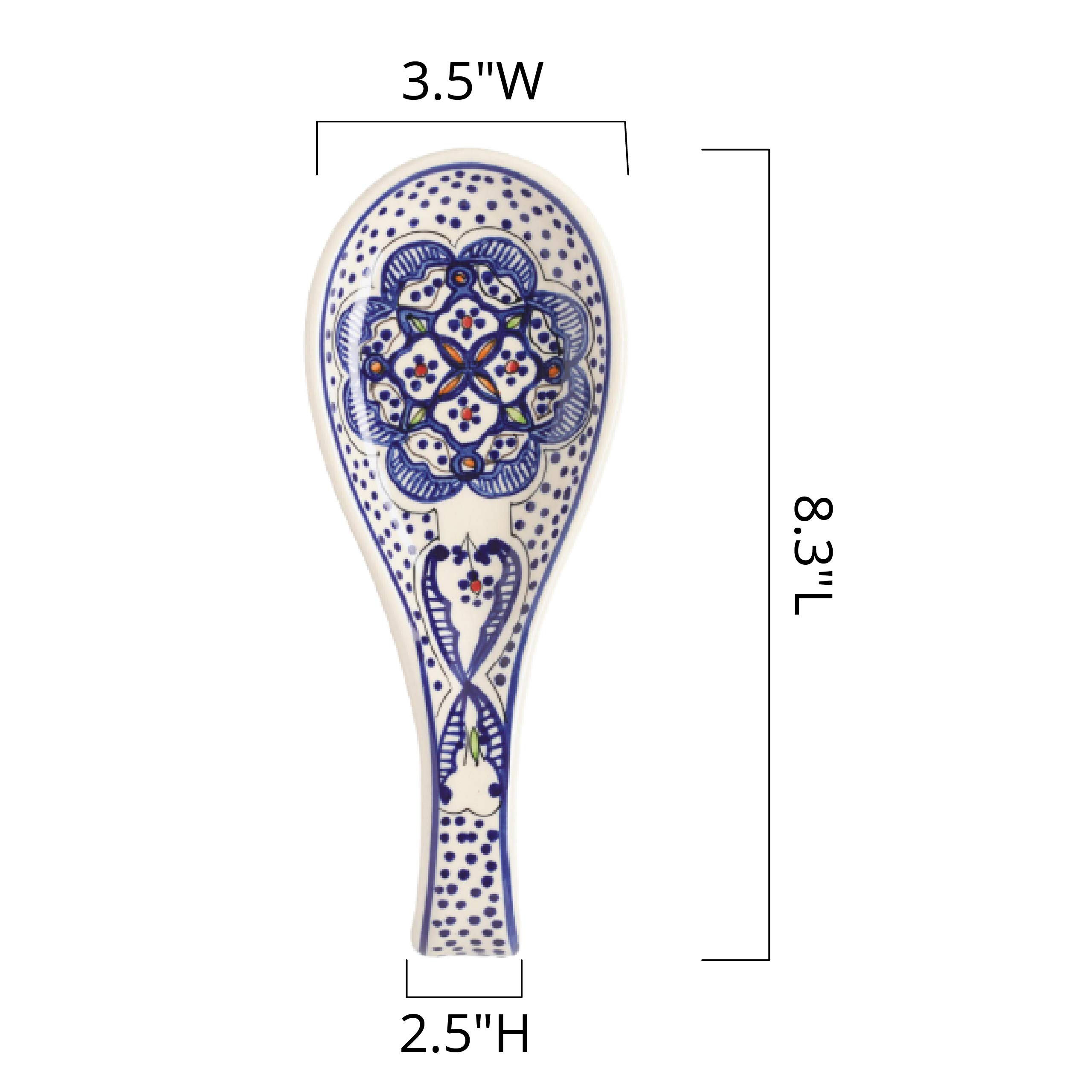 Ceramic Spoon Rest - Artisan Hand Crafted - Hand Painted Blue and White Spain and North Africa Art Deco - Kitchen Counter or Stove Top Utensil Rest